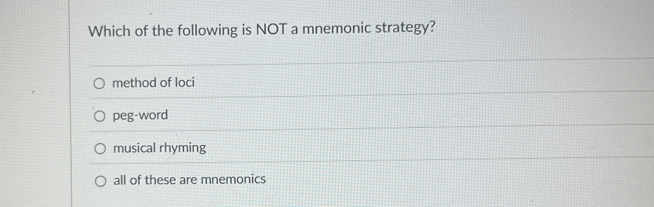 Solved Which of the following is NOT a mnemonic | Chegg.com