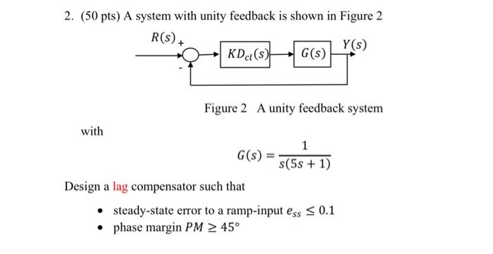 Solved 2. (50 pts) A system with unity feedback is shown in | Chegg.com