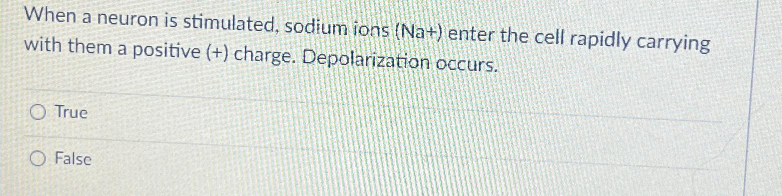 Solved When a neuron is stimulated, sodium ions (Na+) ﻿enter | Chegg.com