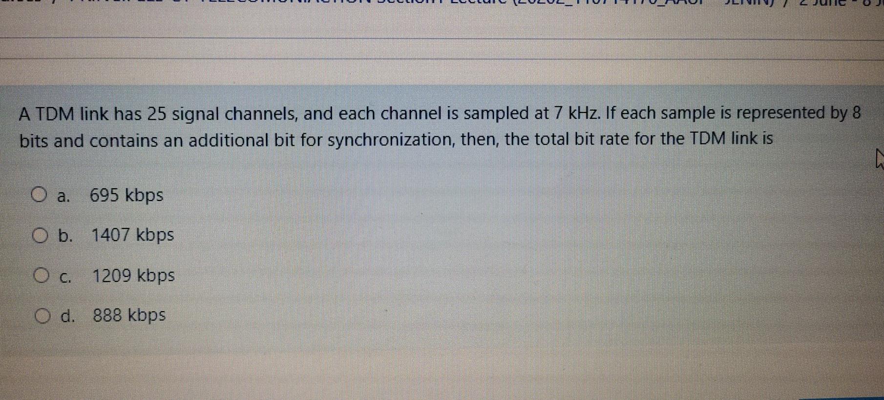 Solved A TDM link has 25 signal channels, and each channel | Chegg.com