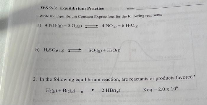 Solved a) 4NH3( g)+5O2( g)⇄4NO(g)+6H2O(g) b) H2SO4(aq)⇄SO3( | Chegg.com
