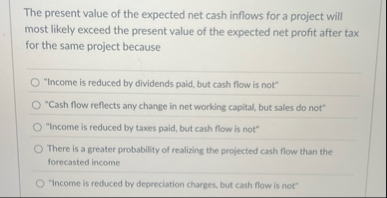 Solved The present value of the expected net cash inflows | Chegg.com