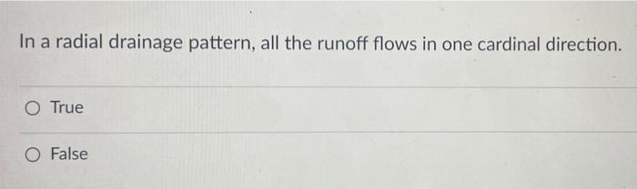 Solved In a radial drainage pattern, all the runoff flows in | Chegg.com