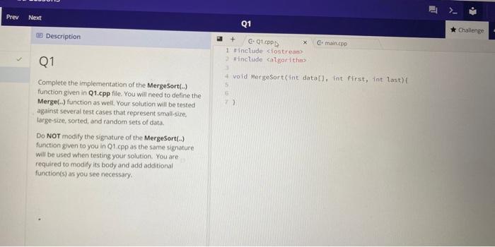 Solved Complete The Implementation Of The Mergesort 