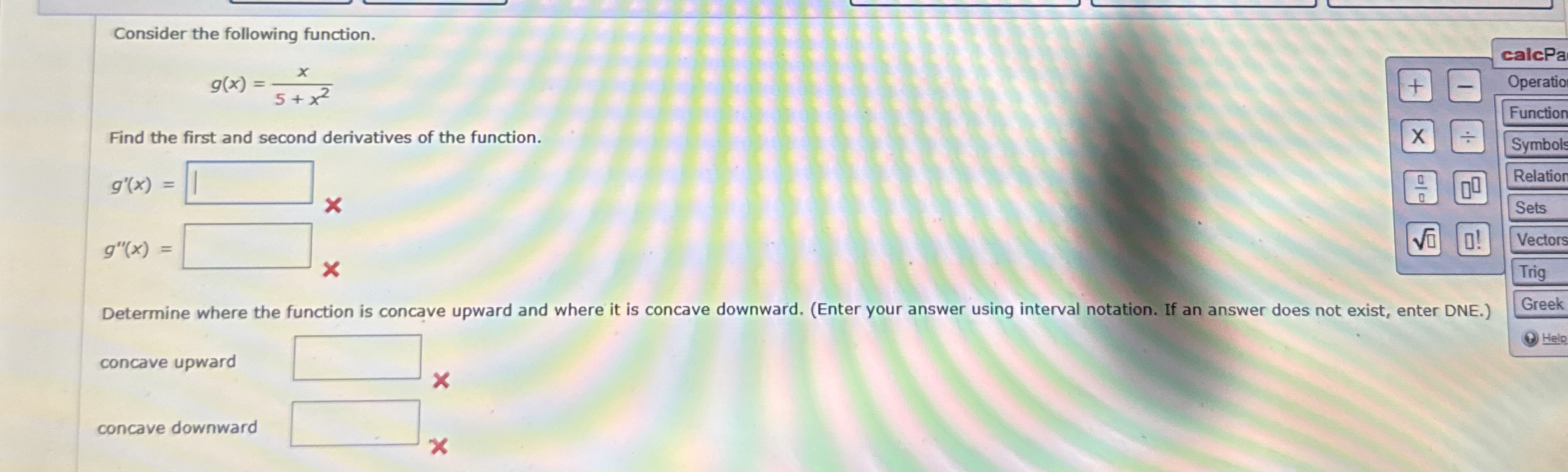 Solved Consider the following function.g(x)=x5+x2Find the | Chegg.com