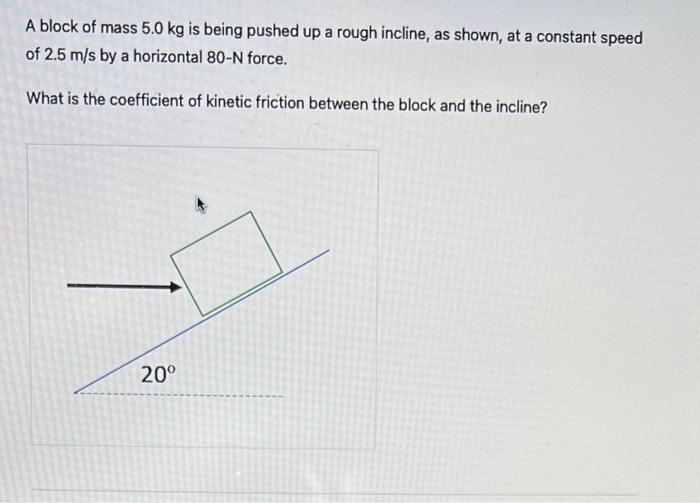 Solved A block of mass 5.0 kg is being pushed up a rough | Chegg.com