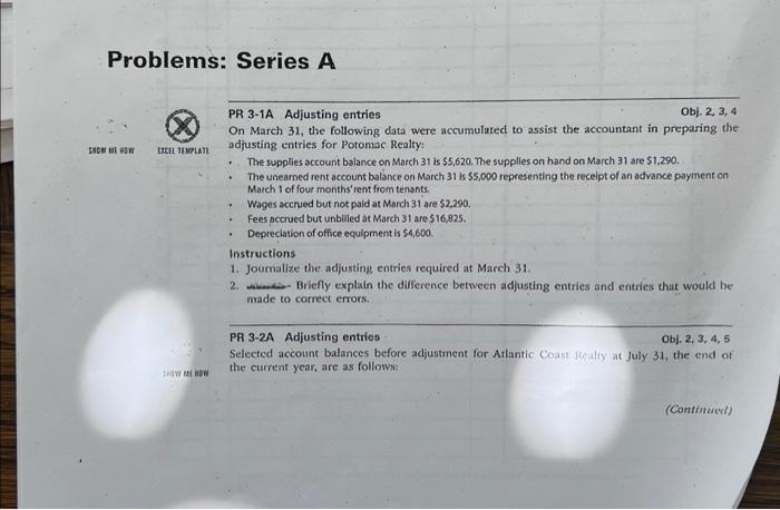 Solved Problems: Series A PR 3-1A Adjusting entries Obj. | Chegg.com