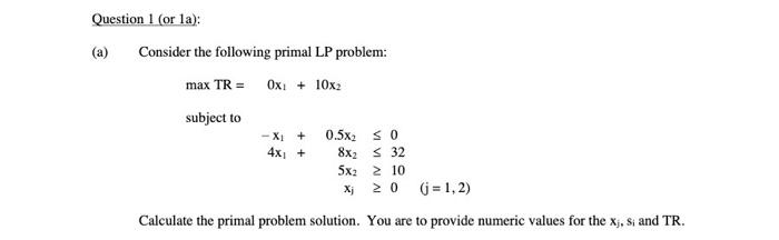Solved Question 1 (or la): Consider the following primal LP | Chegg.com