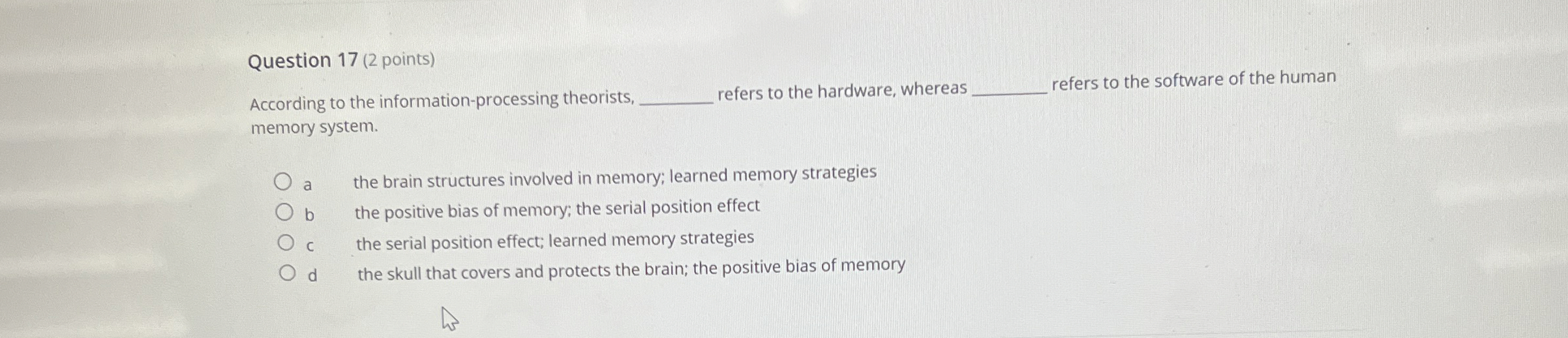 Solved Question 17 (2 points)According to the | Chegg.com Solved Question 17 (2 points)According to the | Chegg.com