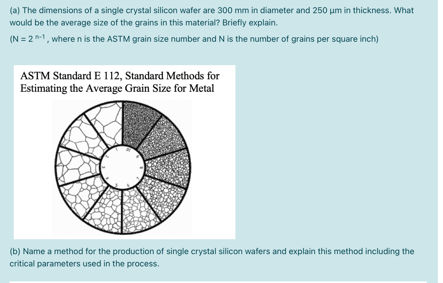 Solved (a) ﻿The dimensions of a single crystal silicon wafer | Chegg.com