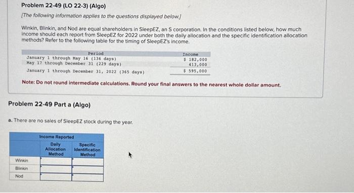 Solved Problem 22-49 (LO 22-3) (Algo) [The following | Chegg.com