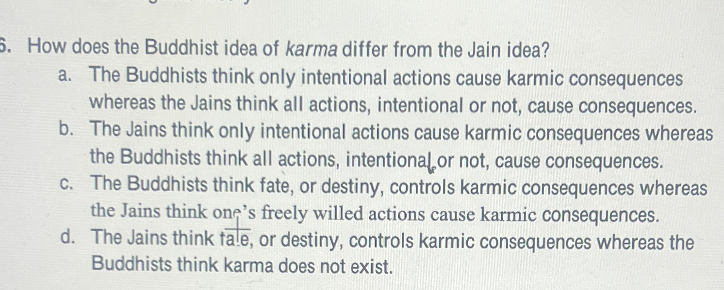 Solved How does the Buddhist idea of karma differ from the | Chegg.com