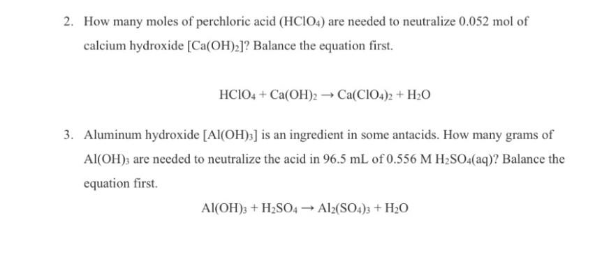 Solved 2. How many moles of perchloric acid (HClO4) are | Chegg.com