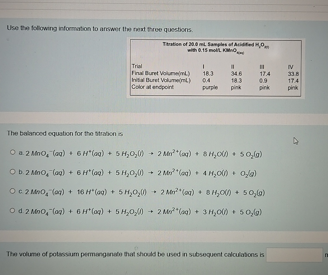 Solved Use the following information to answer the next | Chegg.com