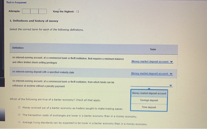 Solved Back to Assignment Attempts: Keep the Highest: 12 1. | Chegg.com