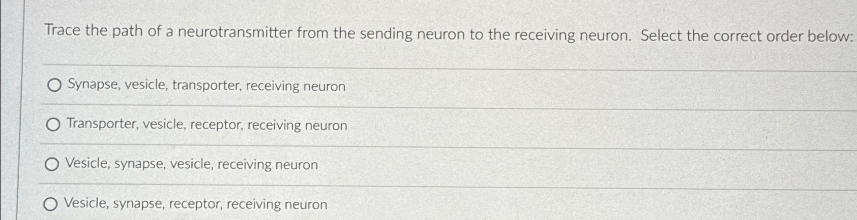 Solved Trace the path of a neurotransmitter from the sending | Chegg.com