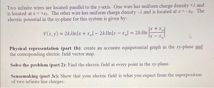 [Solved]: Two infinite wires are located parallel to the y-