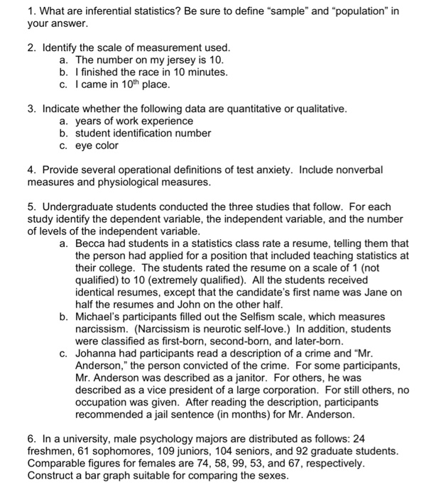 Solved 1. What are inferential statistics? Be sure to define | Chegg.com