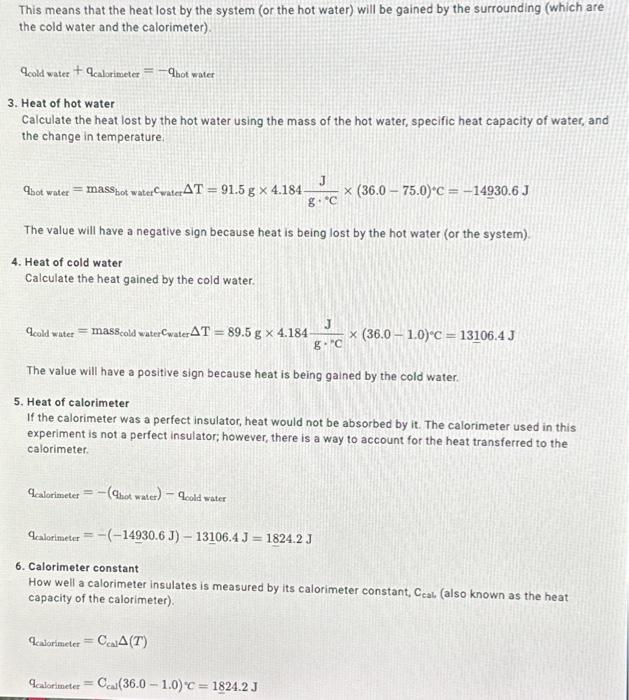Solved Please I need help finding the calorimeter constant | Chegg.com
