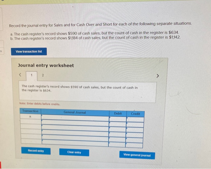 Solved Record the journal entry for Sales and for Cash Over | Chegg.com
