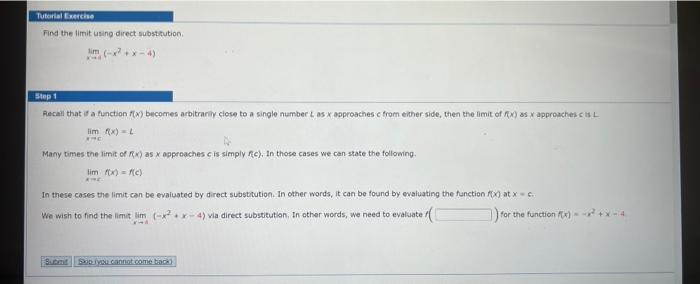 Solved Find The Limit Using Direct Substitution
