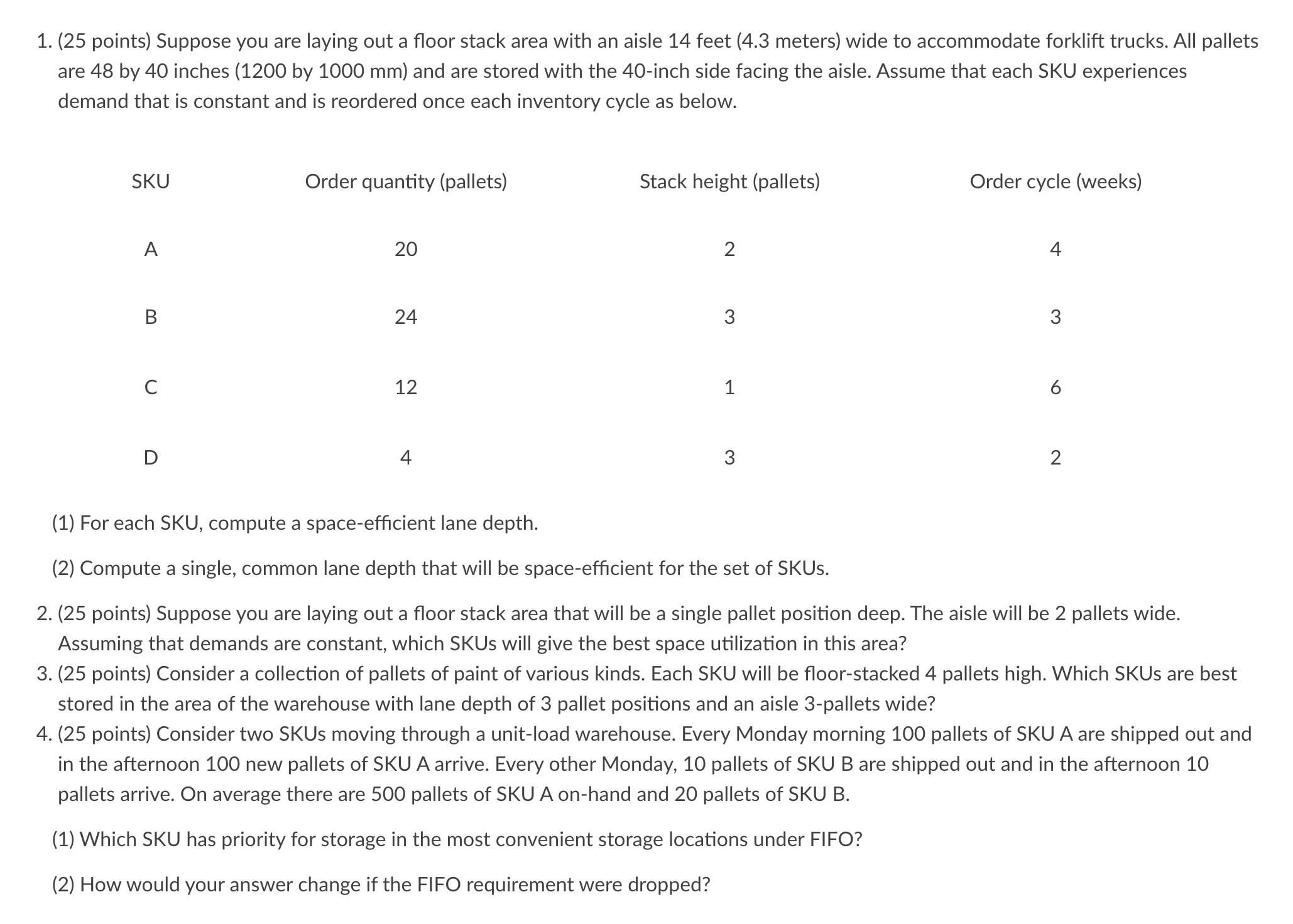 Solved All pallets are 48 ﻿by 40 ﻿inches (1200 ﻿by 1000 ﻿mm) | Chegg.com