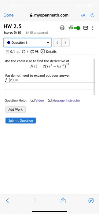 Solved Done myopenmath.com AA с HW 2.5 Score: 5/10 6/10 | Chegg.com