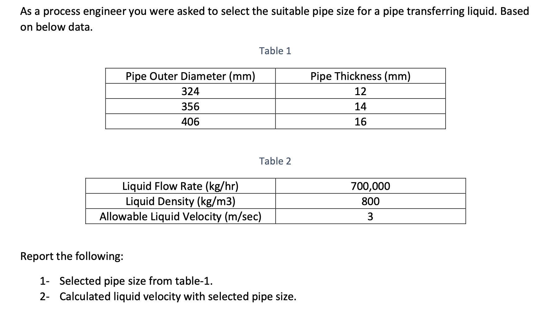 Solved As a process engineer you were asked to select the | Chegg.com
