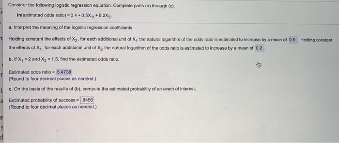 Solved Consider the following logistic regression equation. | Chegg.com