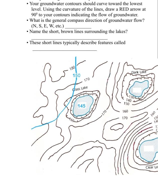 Solved • Your groundwater contours should curve toward the | Chegg.com