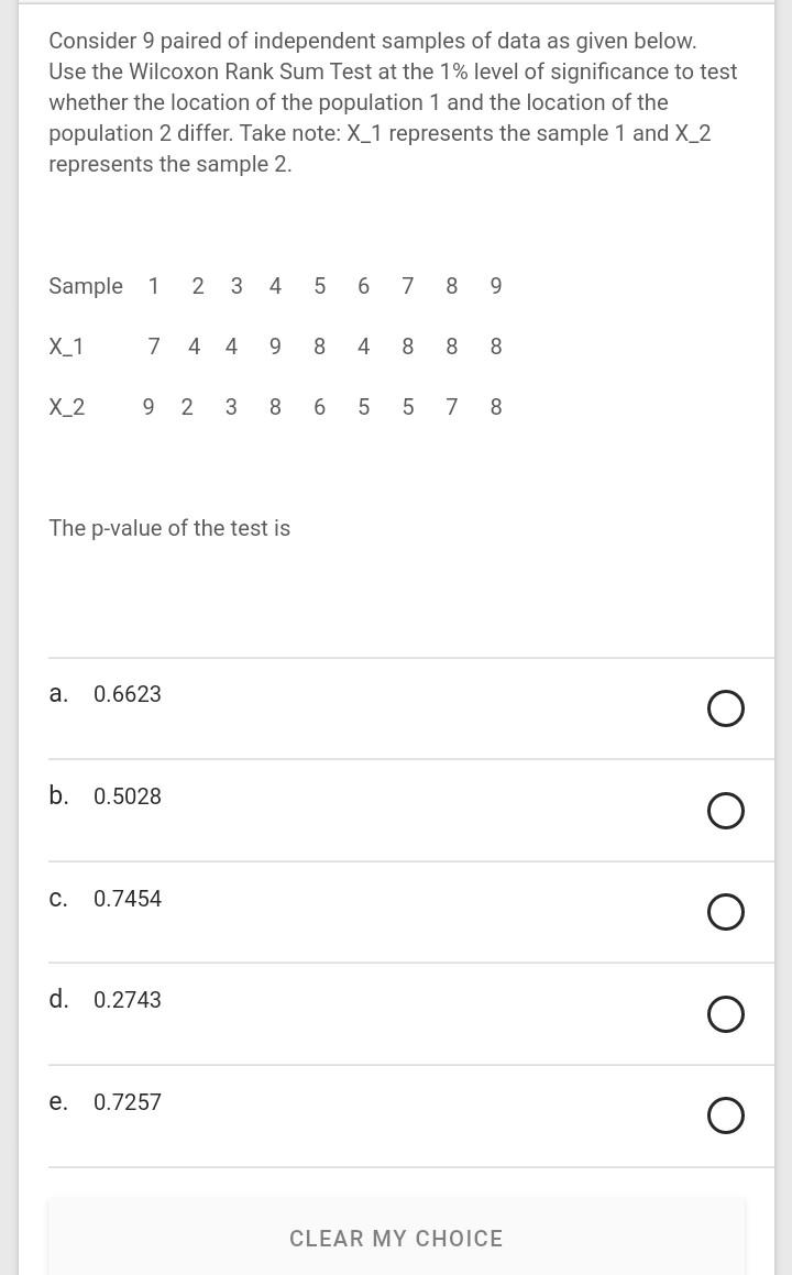 Solved Consider 9 paired of independent samples of data as | Chegg.com