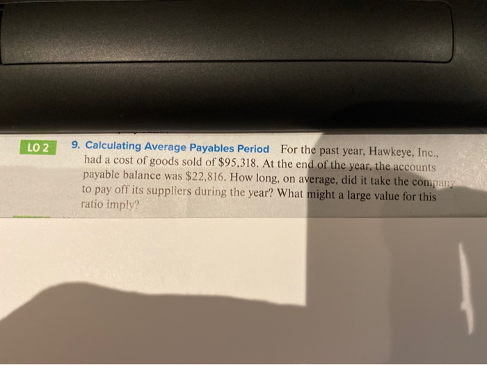 Solved LO2 9. Calculating Average Payables Period For the | Chegg.com