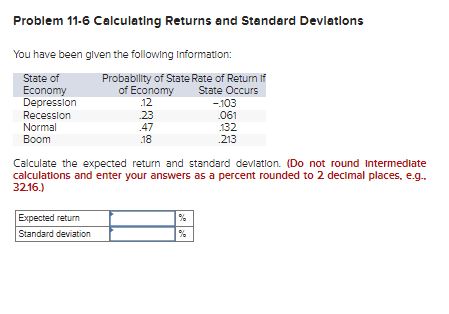Solved Problem 11.6 ﻿Calculating Returns and Standard | Chegg.com