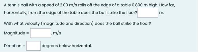 Solved m. A tennis ball with a speed of 2.00 m/s rolls off | Chegg.com