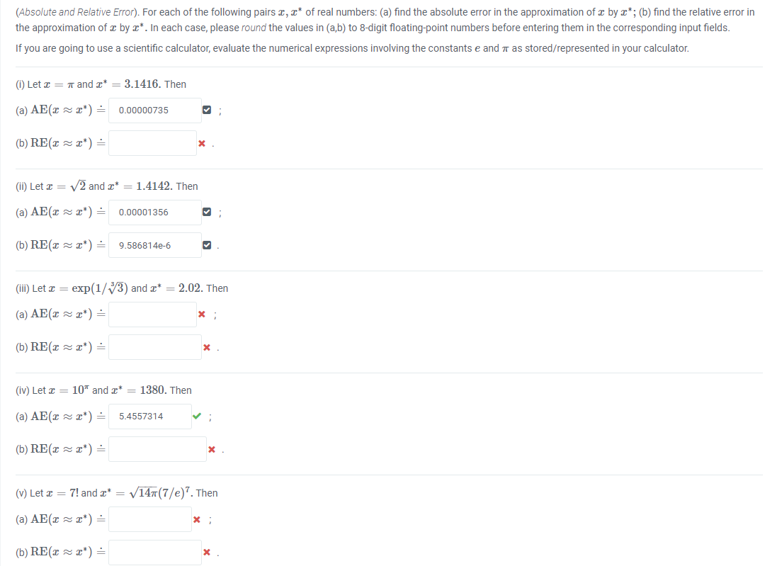 Solved (Absolute and Relative Error). ﻿For each of the | Chegg.com