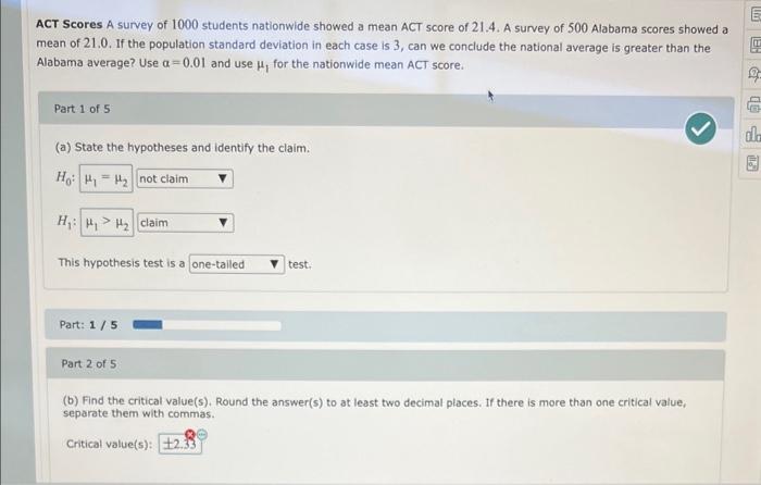 Solved ACT Scores A survey of 1000 students nationwide | Chegg.com