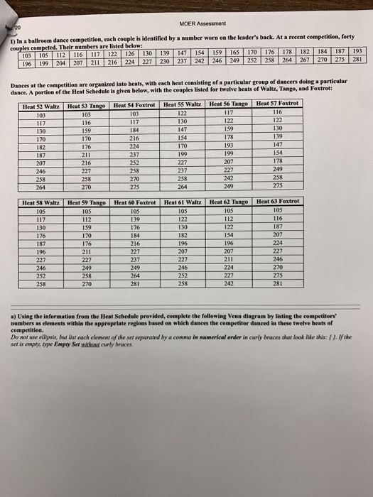 Solved MOER Assessment 1) In a ballroom dance competition, | Chegg.com