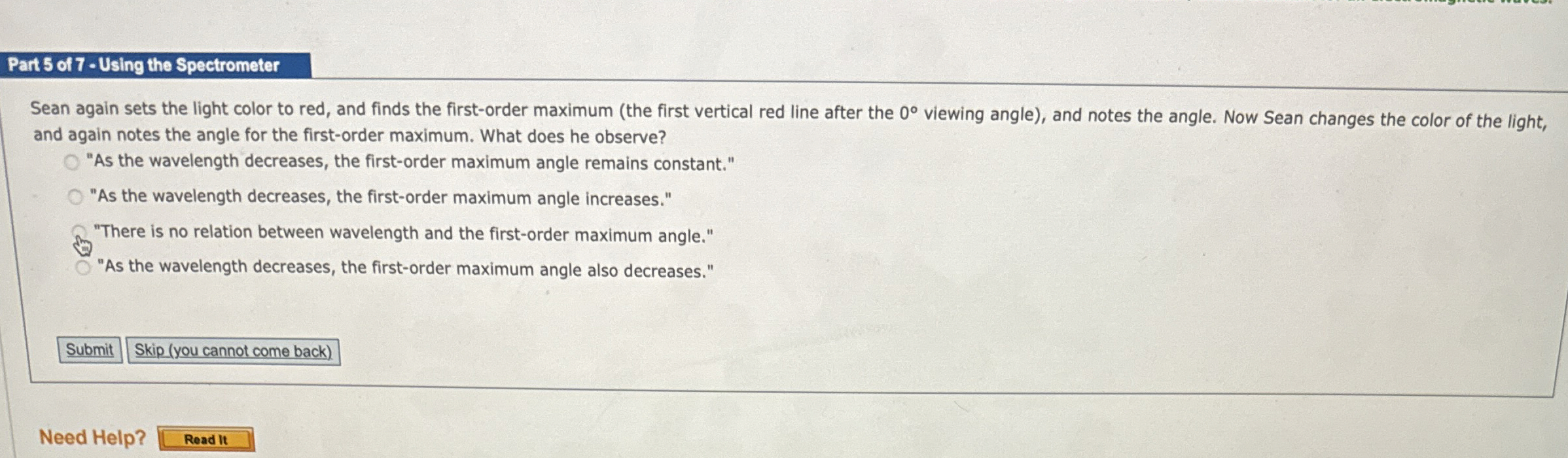 Solved Part 5 ﻿of 7 - ﻿Using the SpectrometerSean again sets | Chegg.com