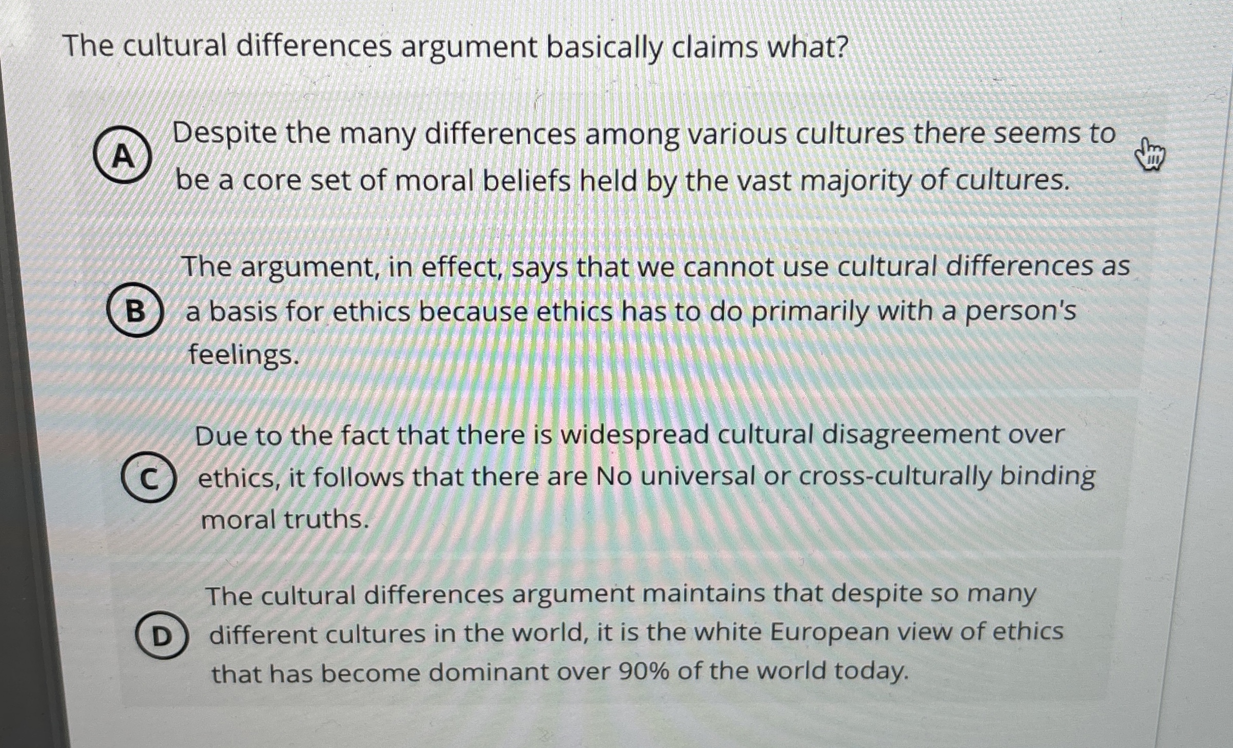 Solved The cultural differences argument basically claims | Chegg.com