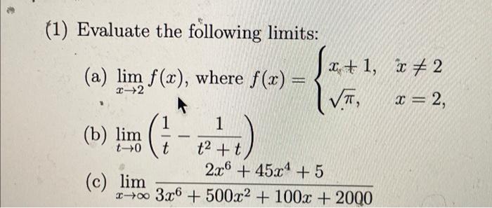 Solved (1) Evaluate the following limits: (a) limx→2f(x), | Chegg.com