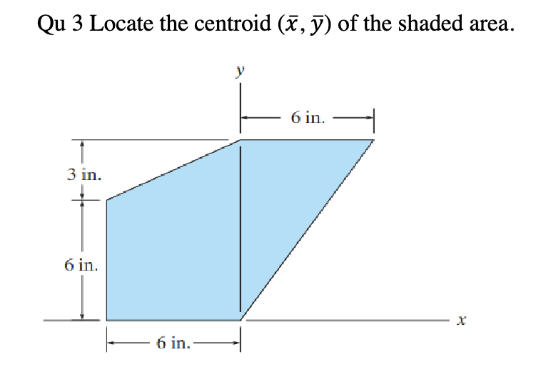 Solved Qu 3 ﻿Locate the centroid (x‾,bar (y)) ﻿of the shaded | Chegg.com
