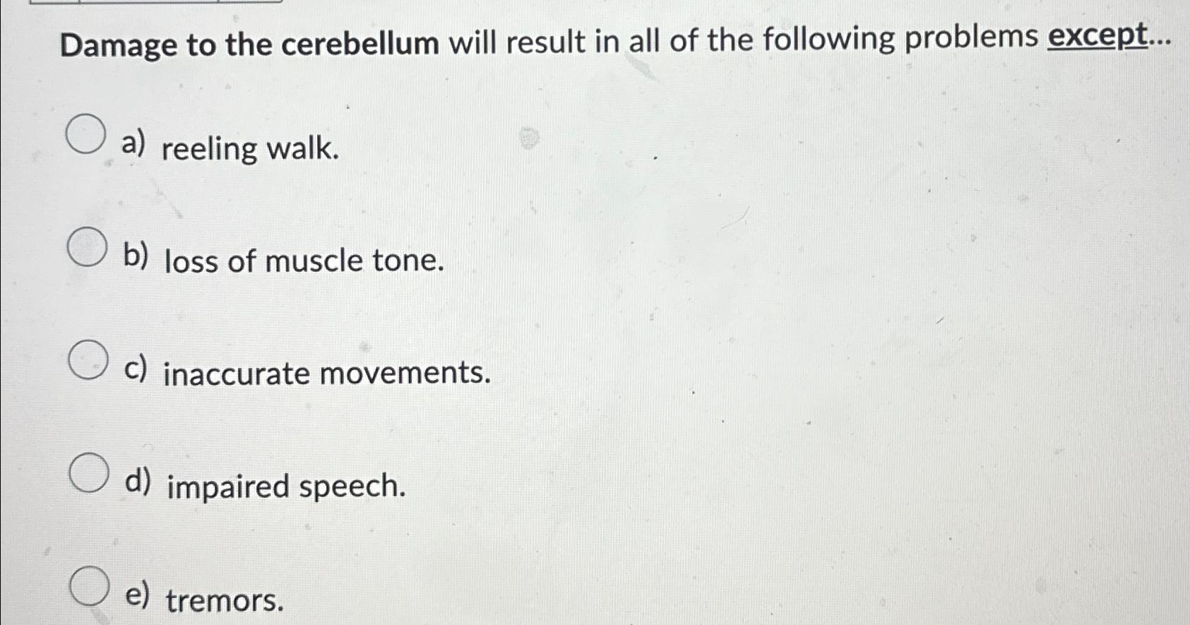 Solved Damage to the cerebellum will result in all of the | Chegg.com