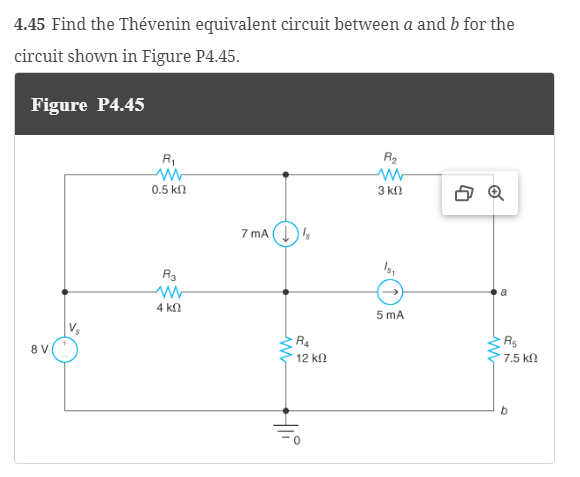 Solved 4.45 ﻿Find the Thévenin equivalent circuit between a | Chegg.com