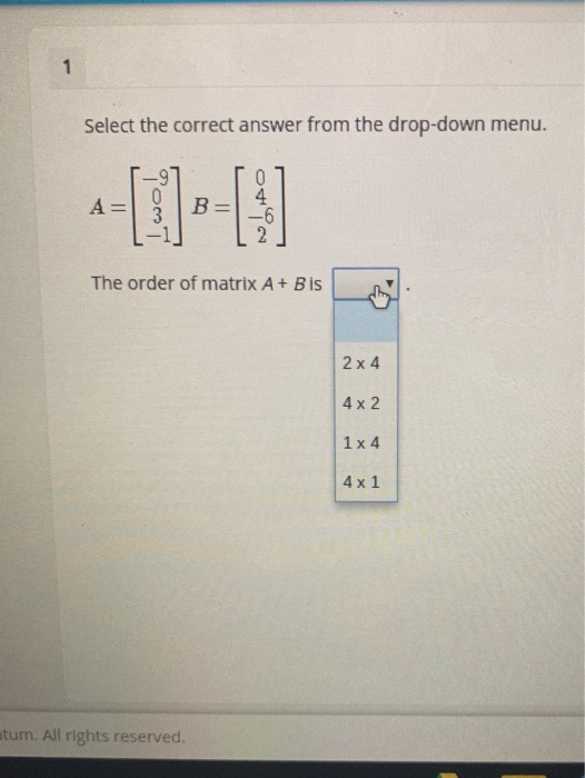 Solved Select the correct answer from the drop-down menu. | Chegg.com
