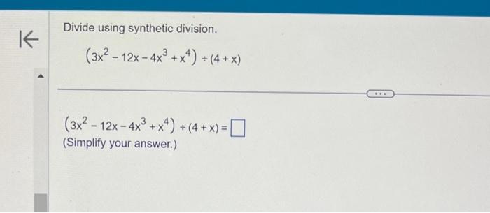 Divide using synthetic division. | Chegg.com