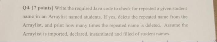 Solved Q4. [7 points] Write the required Java code to check | Chegg.com