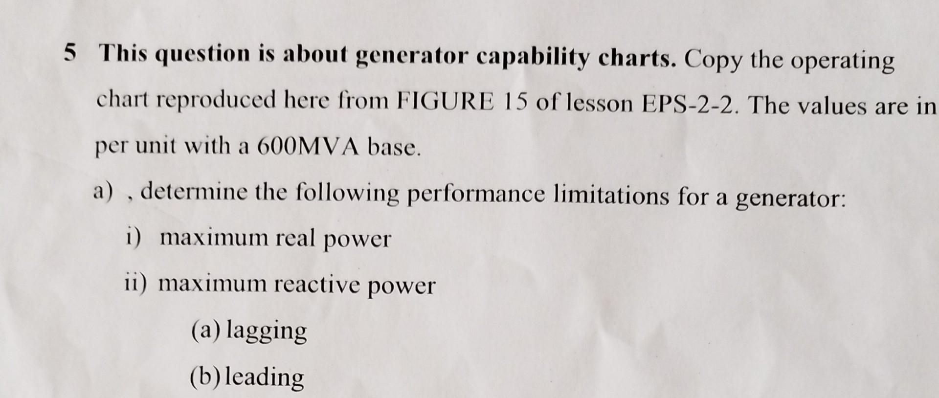 Solved 5 This question is about generator capability charts. | Chegg.com