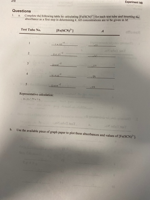 Solved 270 Experiment 148 Questions 1. Complete the | Chegg.com