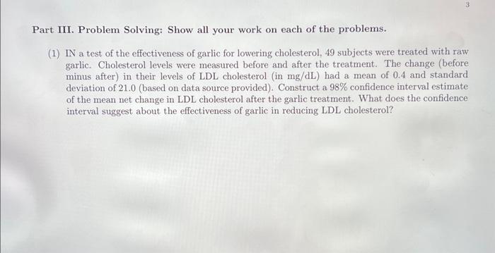 Solved art III. Problem Solving: Show all your work on each | Chegg.com