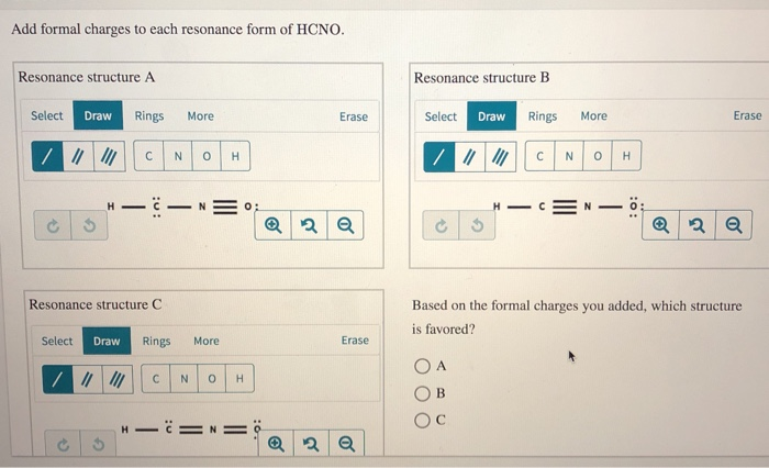 Solved Add formal charges to each resonance form of HCNO. | Chegg.com